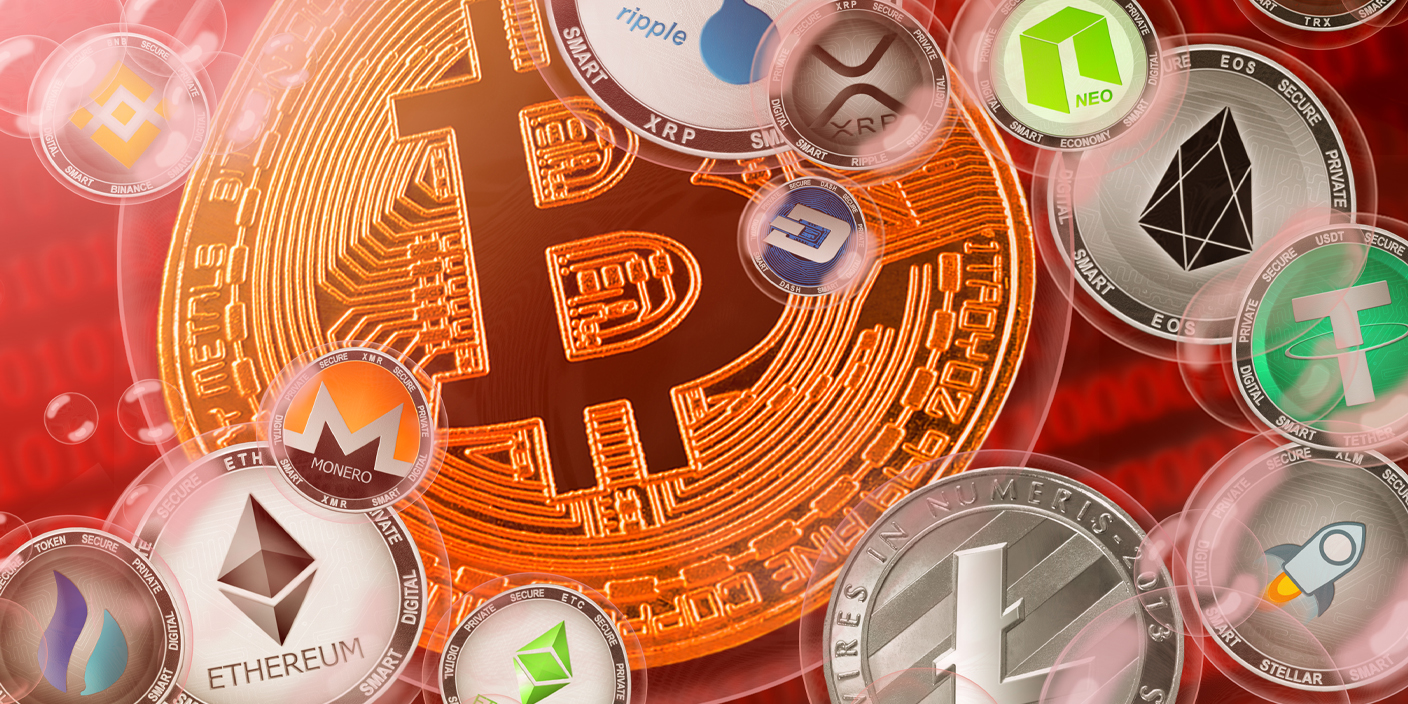 Diferentes tipos de criptomoeda classificadas por capitalização de mercado